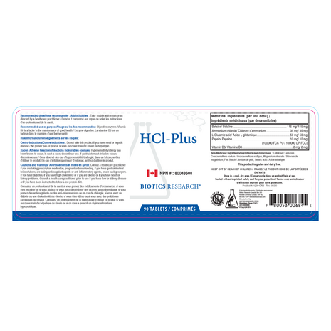 HCl-Plus (W Pepsin) - Biotics Research - Unytii - Distribution de ...